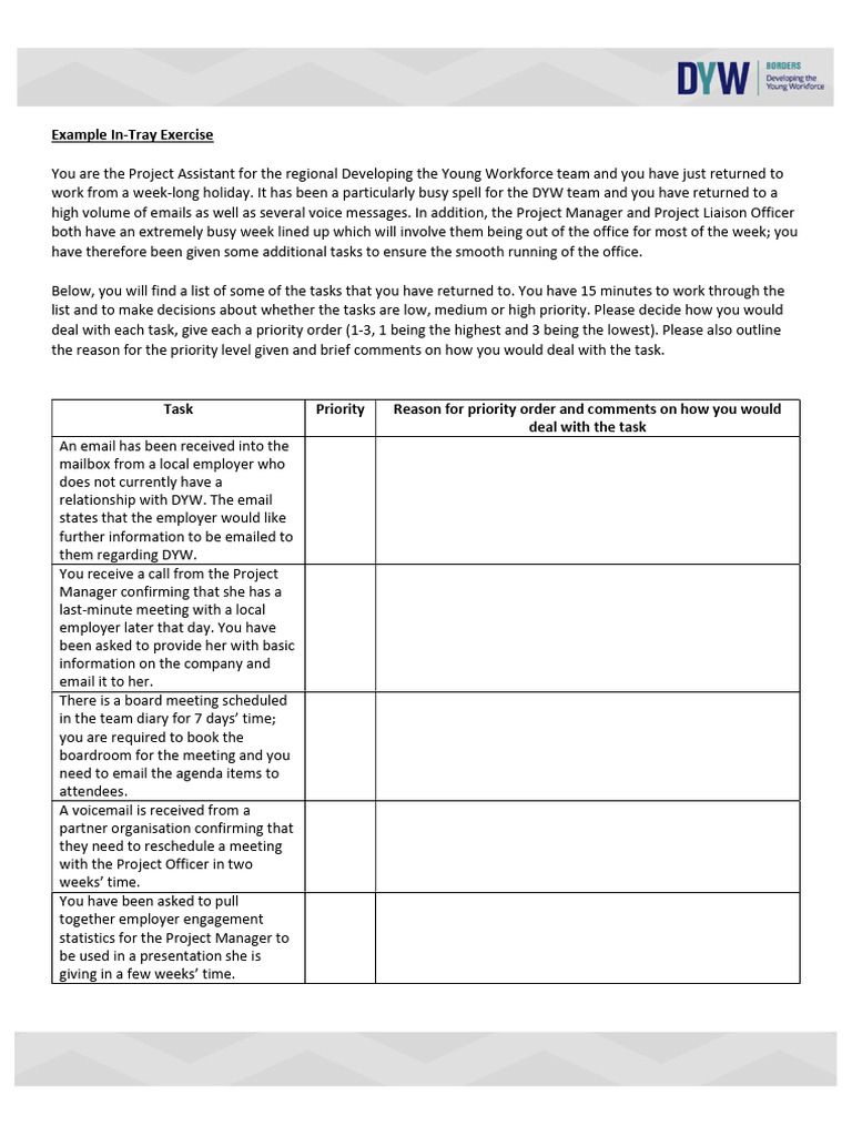 Employers - Hire A Young Person - Intray Exercise | PDF