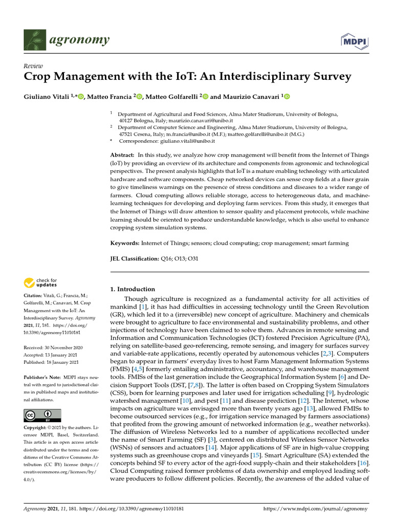 Crop Management With The IoT An Interdisciplinary | PDF | Internet Of ...