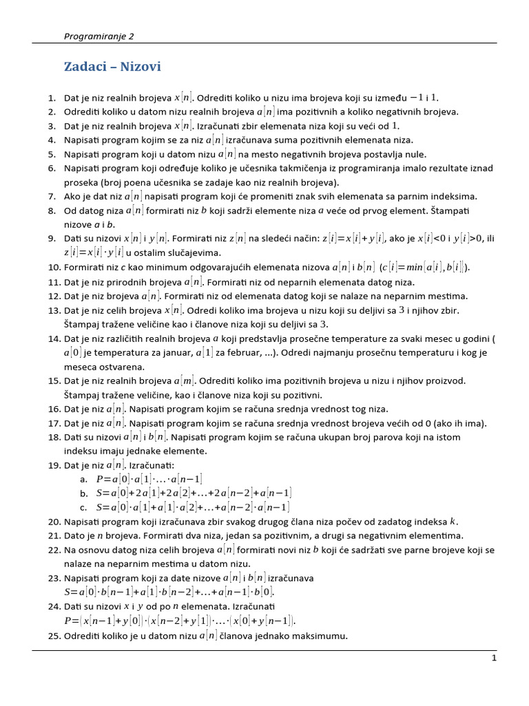 Nizovi Zadaci | PDF