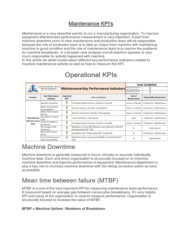 Maintenance KPI | PDF | Performance Indicator | Systems Engineering