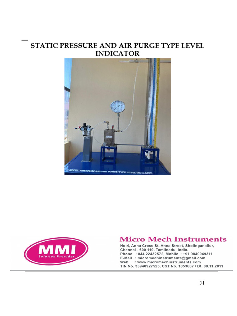STATIC PRESSURE AND AIR PURGE TYPE LEVEL INDICATOR | PDF | Pressure ...