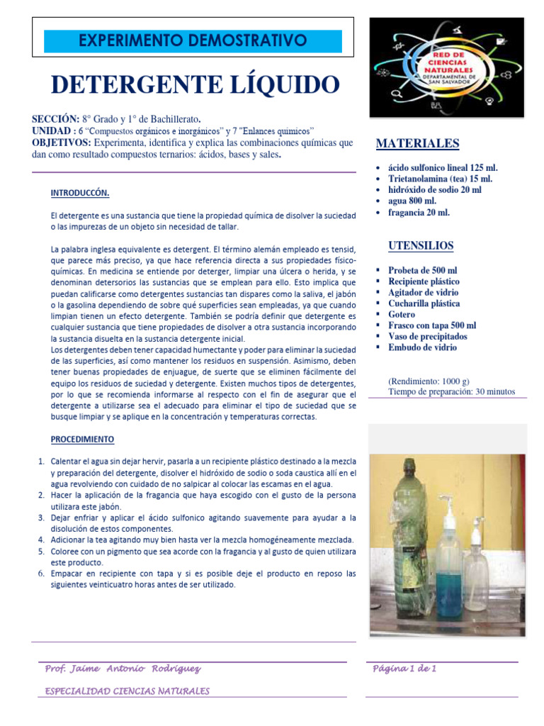 DETERGENTE LÍQUIDO | PDF | Detergente | Química
