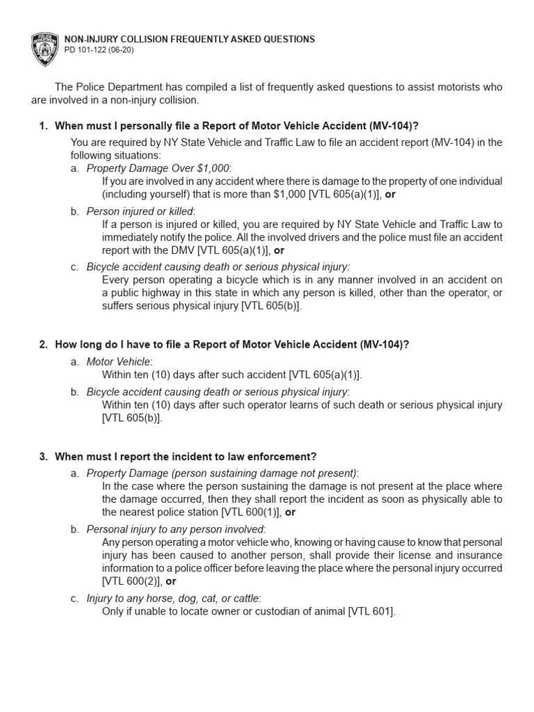 PD 101 122 Non-Injury Collision Frequently Asked Questions 06 20 ...