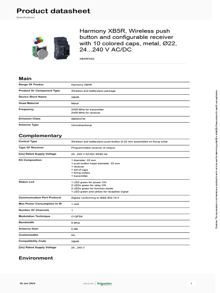 Schneider Electric_Harmony-XB5R_XB4RFA02 | PDF | Radio | Sustainability