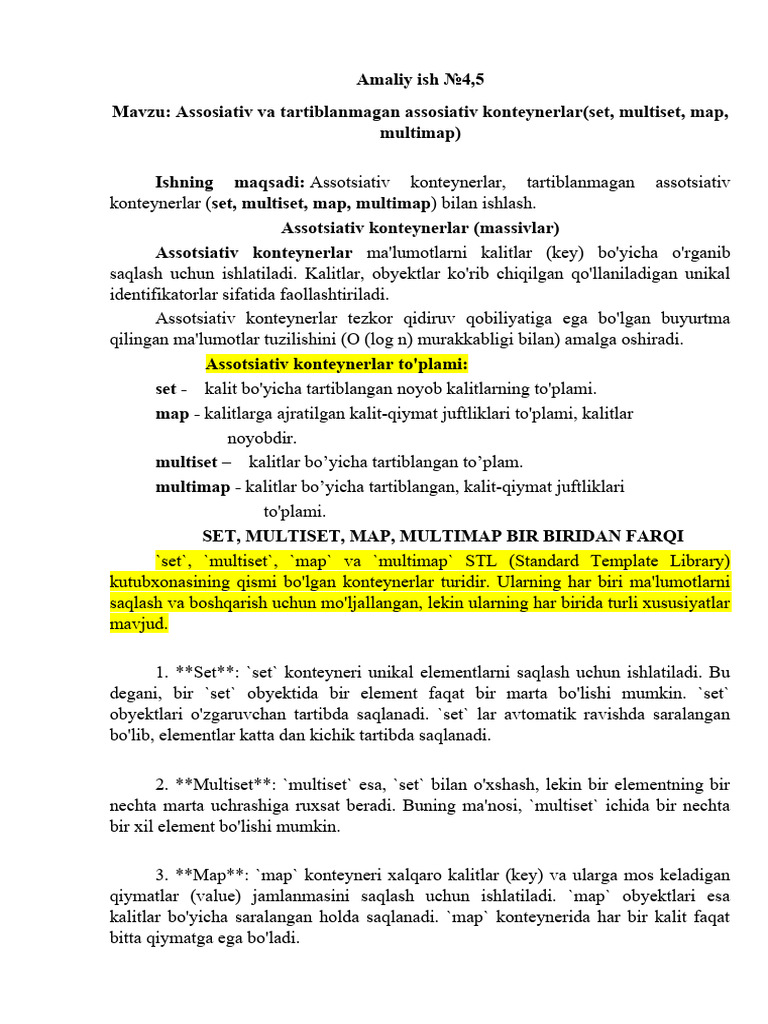 4,5-Amaliyot Ishi Dasturlash | PDF