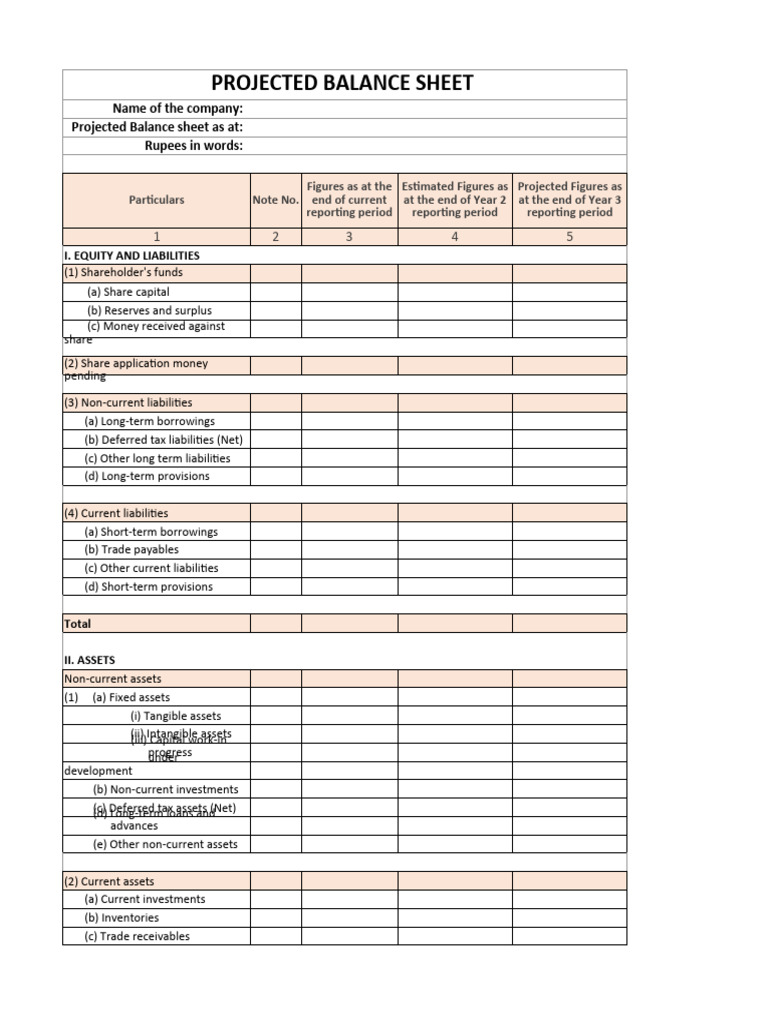 Projected Balance Sheet Template | PDF