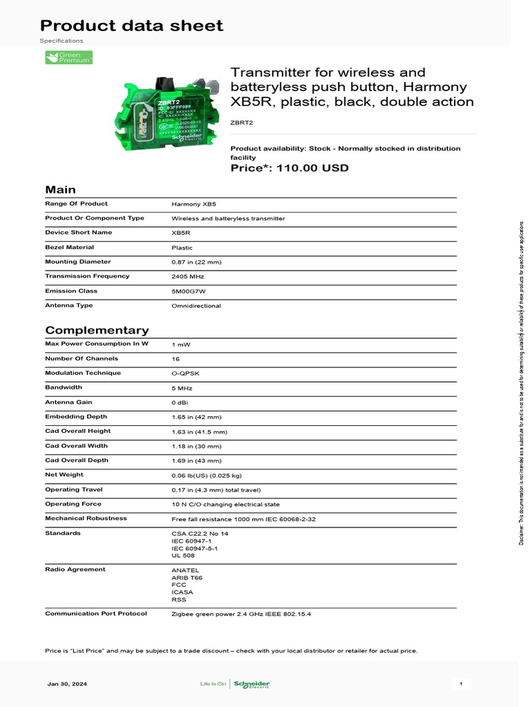 Wireless Batteryless Push Button XB5R | PDF | Radio | Transmitter