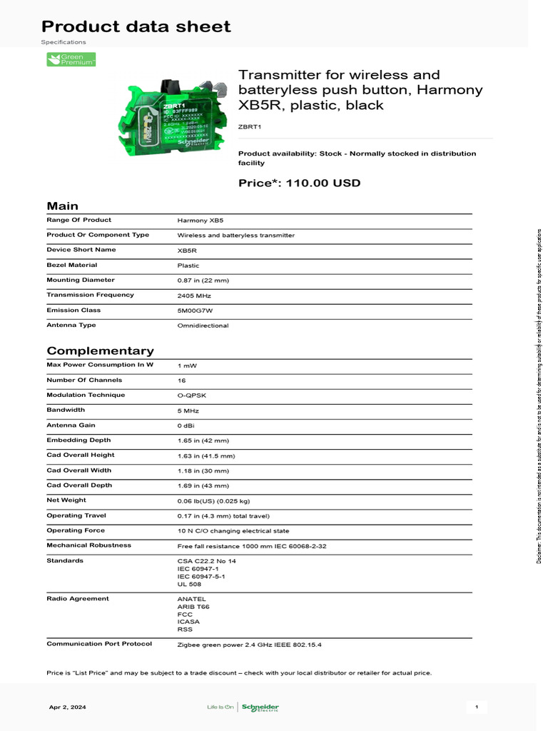 Schneider Electric - Harmony-22-mm-XB5R-XB4R-Wireless-Push-Buttons ...