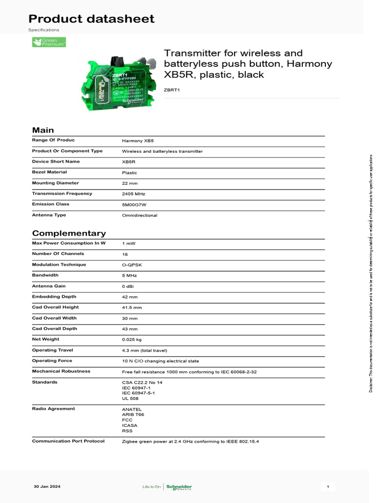 Harmony XB5R Wireless Transmitter ZBRT1 | PDF | Transmitter | Antenna ...