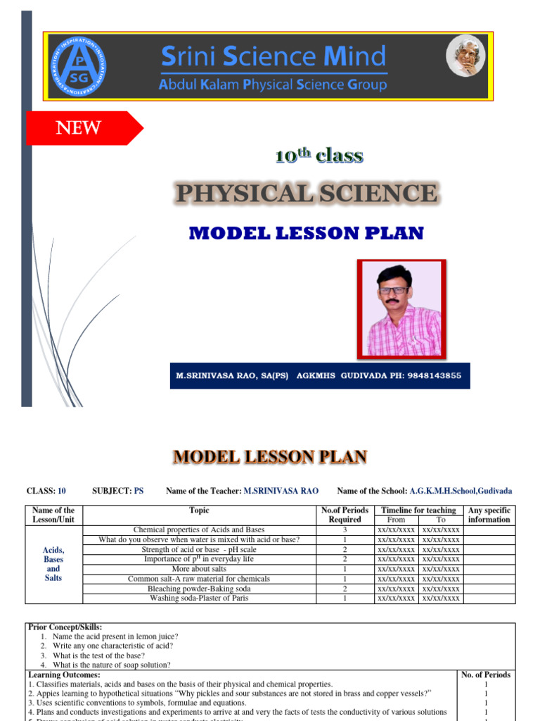 Lesson Plan 10th ClassPS Acids Bases and Salts | PDF | Ph | Acid
