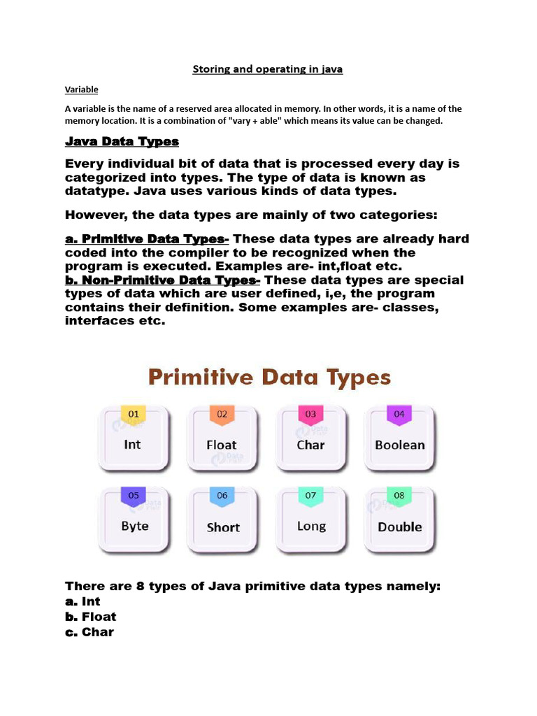 Storing And Operating In Java Pdf Data Type Integer Computer 3125