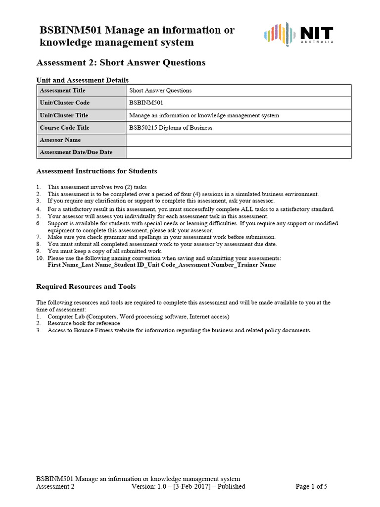 BSBINM501 Assessment 2 Assessment Theory V1 | Download Free PDF | Information | Knowledge Management