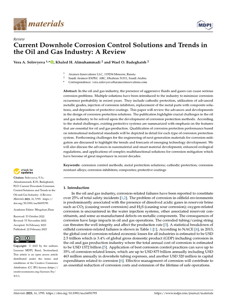 Current Downhole Corrosion Control Solutions and Trends in The Oil and ...