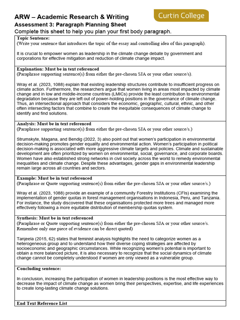 Janelle Paragraph Planning Template | PDF | Climate Change | Gender