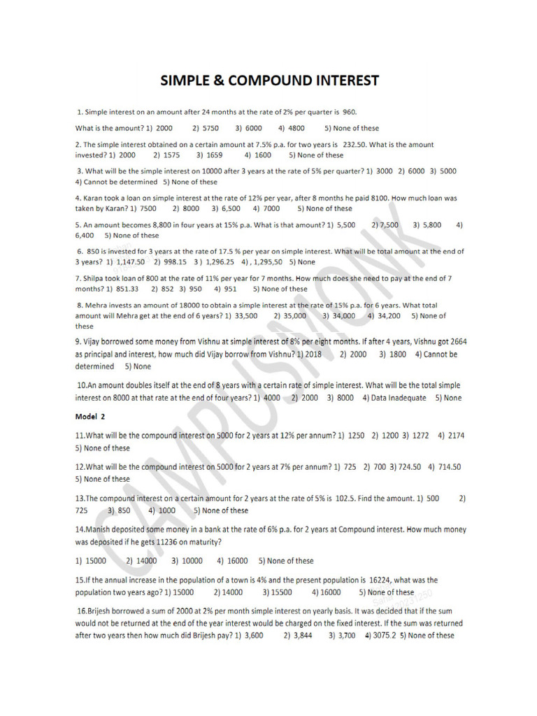 Simple & Compound Interst DPP CampusMonk | PDF