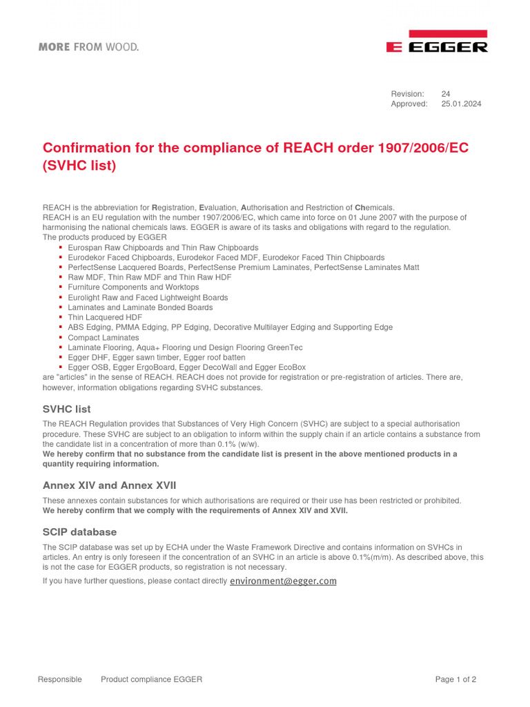 Confirmation For Compliance of REACH Order 1907-2006-EC SVHC List | PDF ...