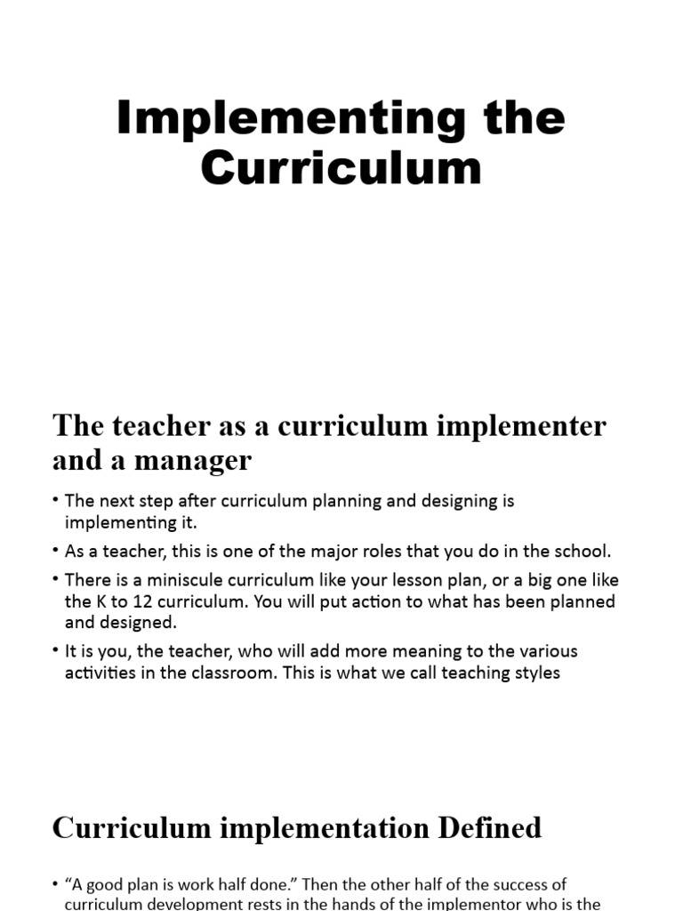 Implementing The Curriculum TTSC | PDF | Curriculum | Learning
