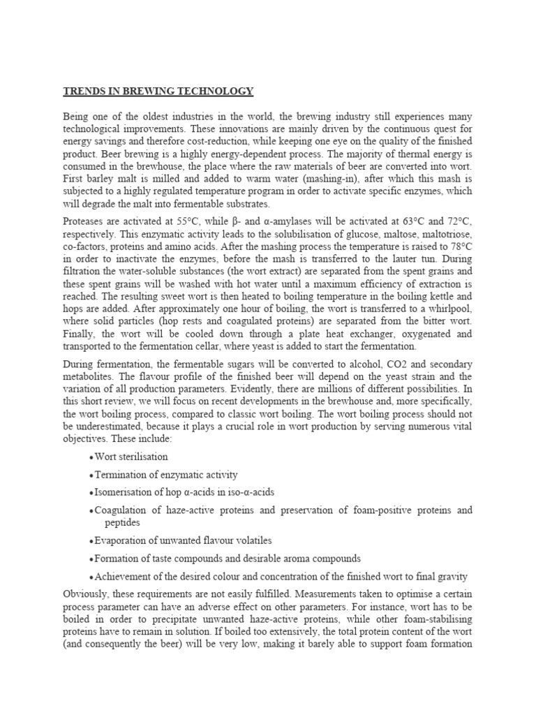 Trends in Brewing Technology | PDF | Brewing | Brewery