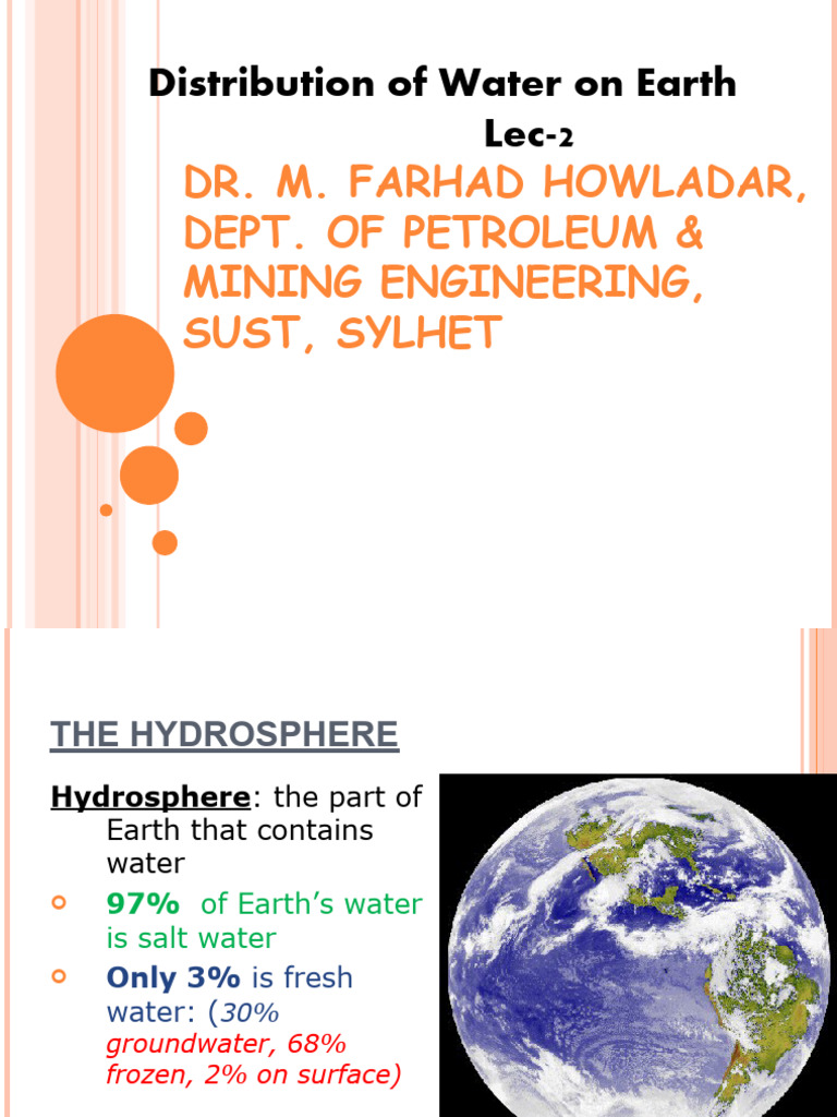 Distribution of Water On Earth | PDF | Water | Seawater