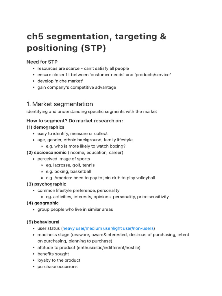 Ch5 Segmentation, Targeting & Positioning (STP) | PDF | Market Segmentation | Target Audience