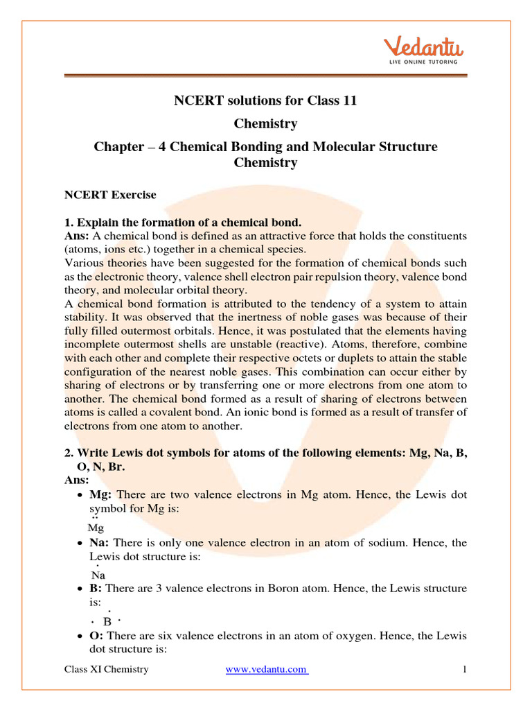 NCERT Solutions For Class 11 Chemistry Chapter 4 - Chemical Bonding and ...