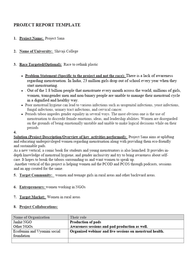 Ishika Singh_Project Sana | PDF | Menstruation | Sanitation