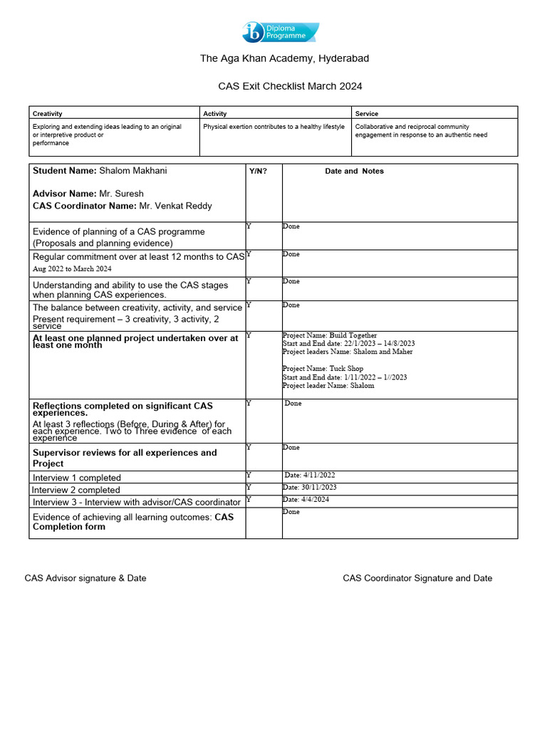 DP 2 CAS Exit Checklist March 2024 | PDF | Behavioural Sciences ...