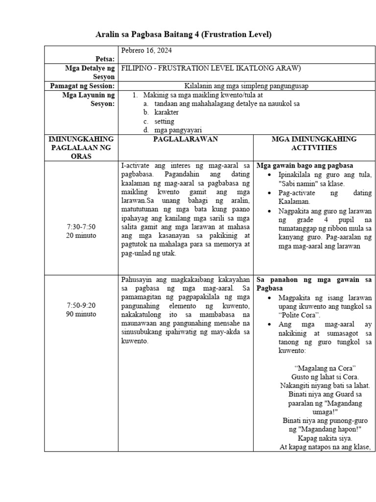 Filipino Reading Grade 4 - Ikatlong Araw | PDF