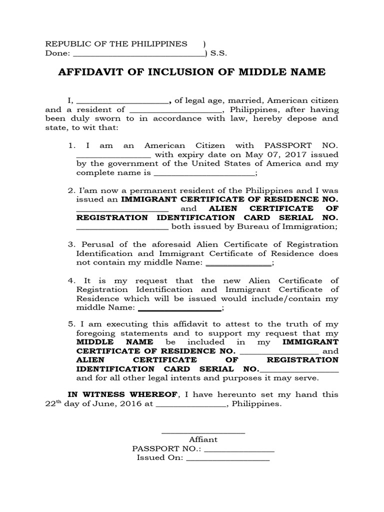 Affidavit for Middle Name Inclusion | PDF