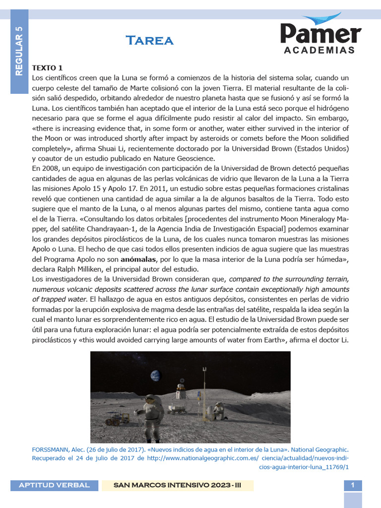 AV - Reg 5 - Textos en Ingles - Tarea | PDF | Humano | Luna