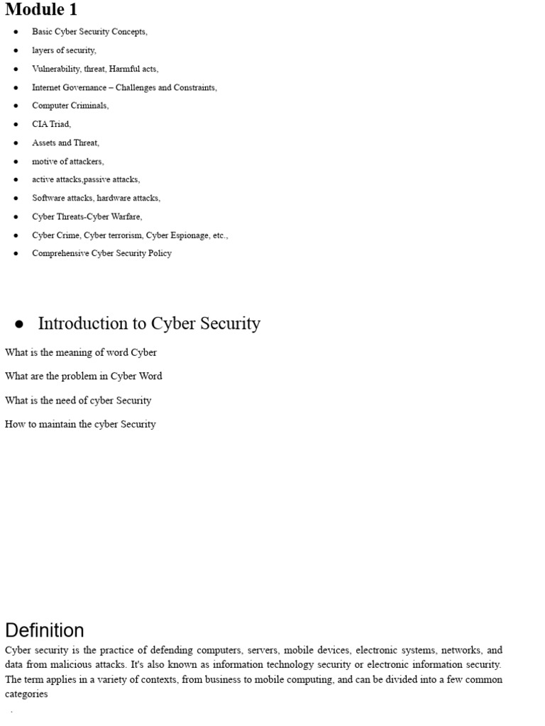 Module 1 Cyber Security 2023 24 Pdf Security Computer Security