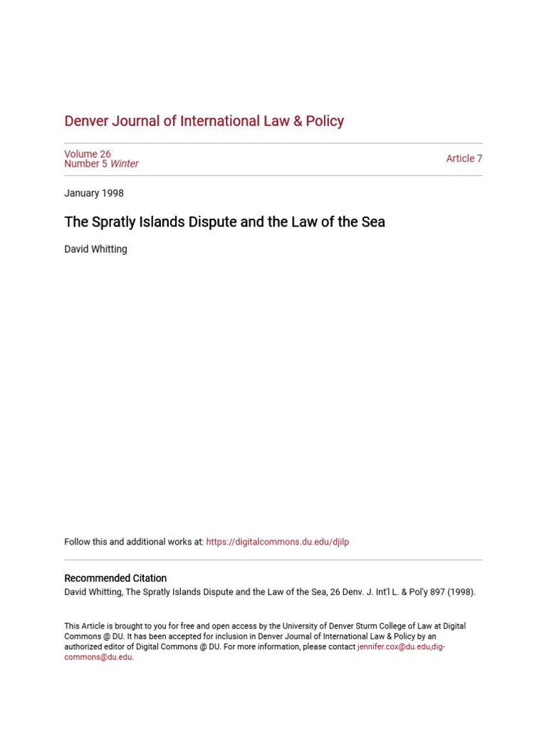 The Spratly Islands Dispute and The Law of The Sea | PDF | Territorial ...