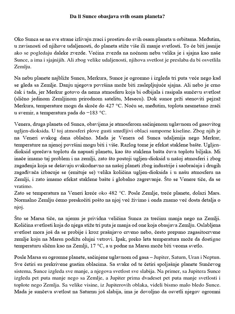 Da Li Sunce Obasjava Svih Osam Planeta | PDF | Greenhouse Effect | Planets