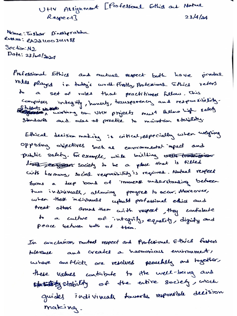 Uhv Assignment Professional Ethics and Mutual Respect | PDF