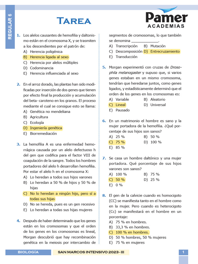 Biología - Reg 6 - Genética II - Tarea | PDF | Alelo | Gene