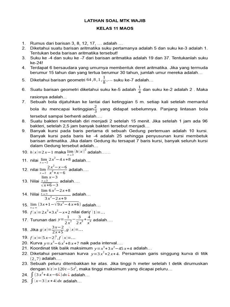 123.LATIHAN SOAL MTK WAJIBmaos | PDF