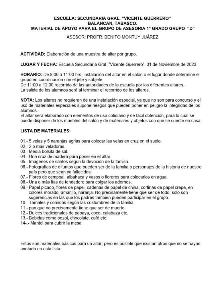 ELABORACION DE ALTARES 2023. | PDF | Altar