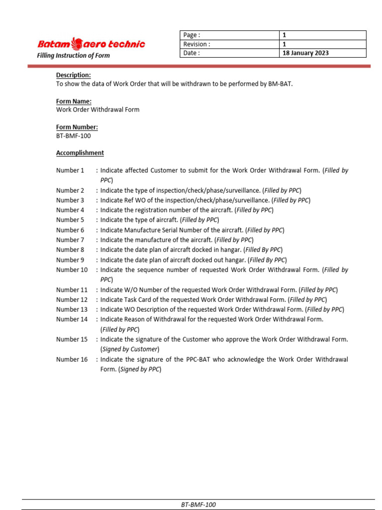 BT-BMF-100 Work Order Withdrawal Form-FP | PDF | Computing