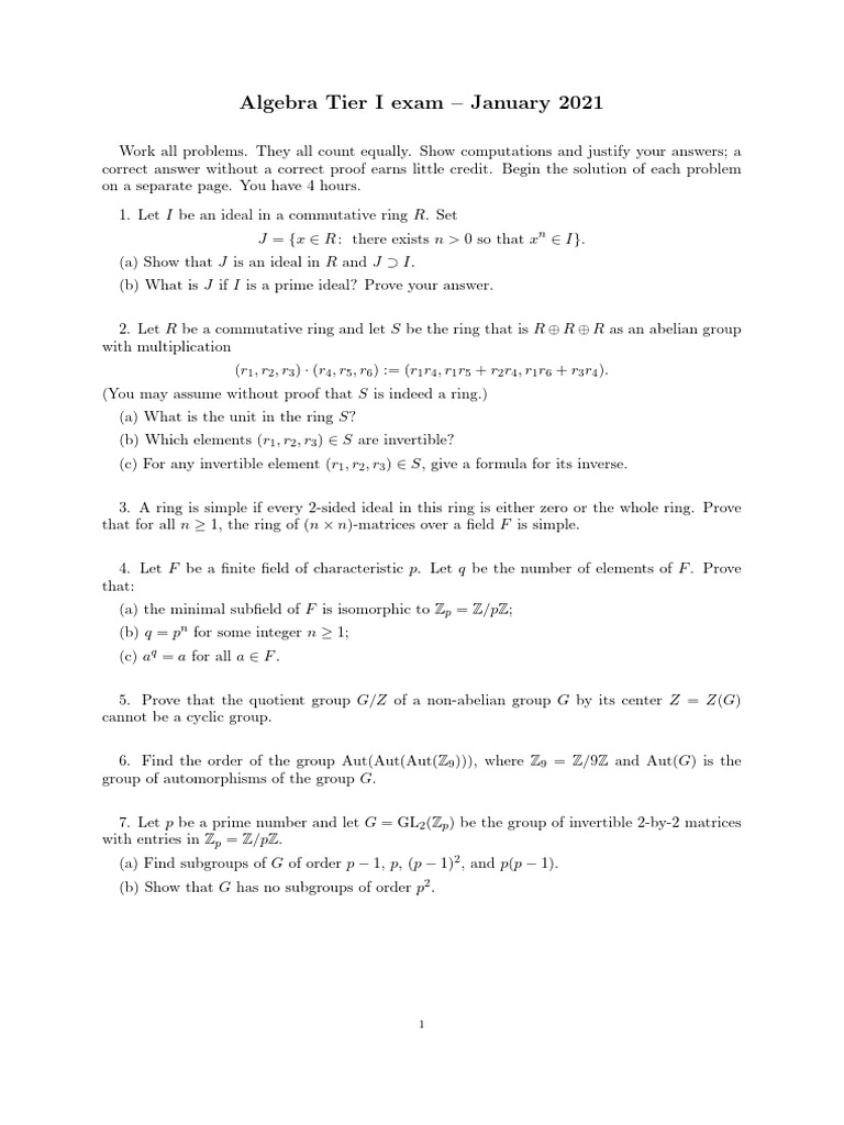 2021 JAN Algebra | PDF | Eigenvalues And Eigenvectors | Ring (Mathematics)