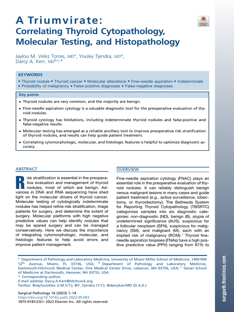 A Triumvirate Correlating Thyroid Cytopathology Mole 2023 Surgical Pathol | PDF | Cytopathology ...