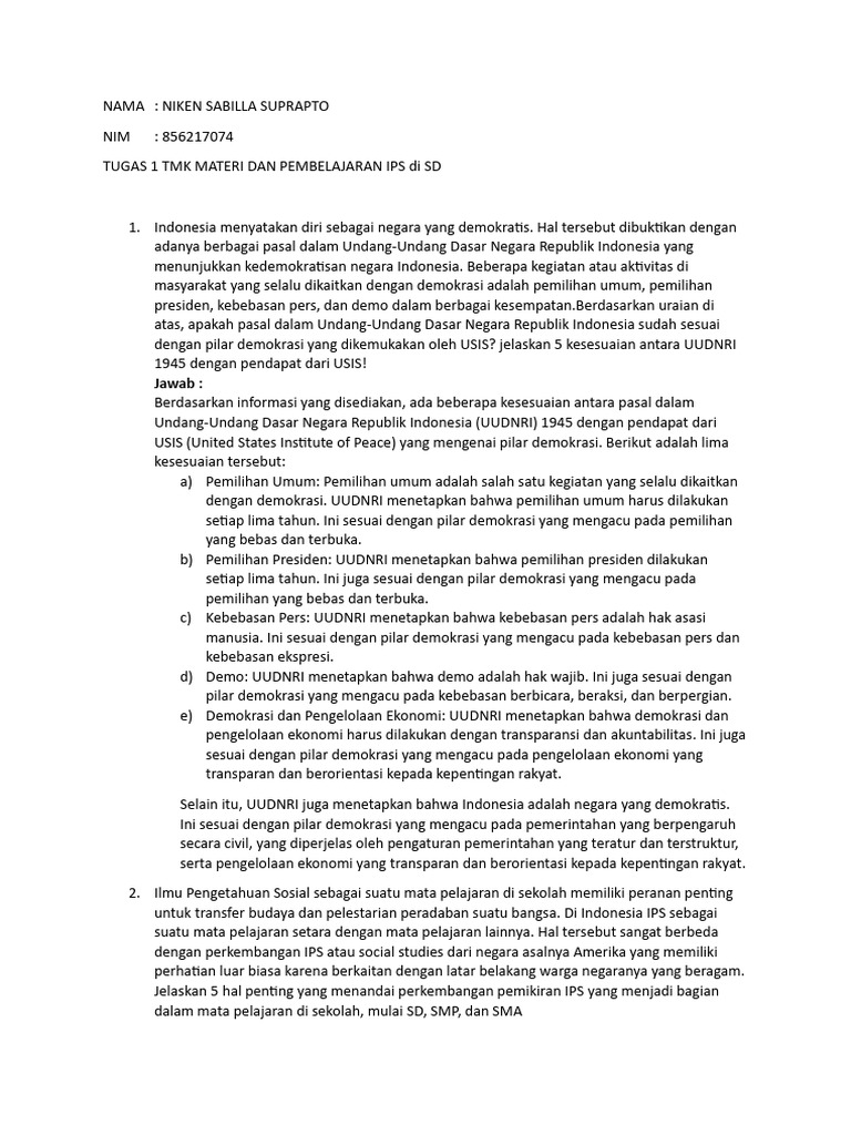 TUGAS TMK 1 MATERI Dan PEMBELAJARAN IPS Di SD | PDF