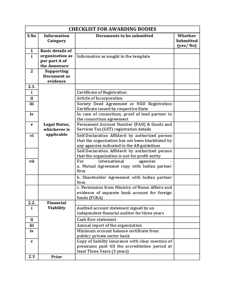 Checklist For Awarding Bodies | PDF | Insurance | Audit