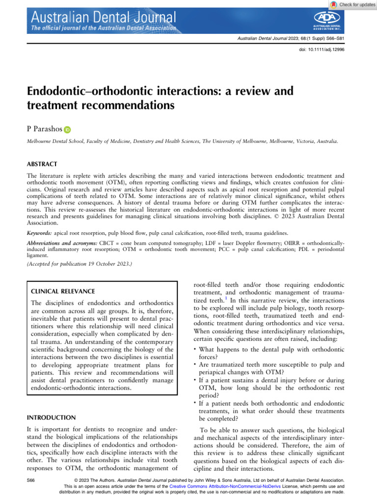 Australian Dental Journal - 2023 - Parashos - Endodontic Orthodontic ...