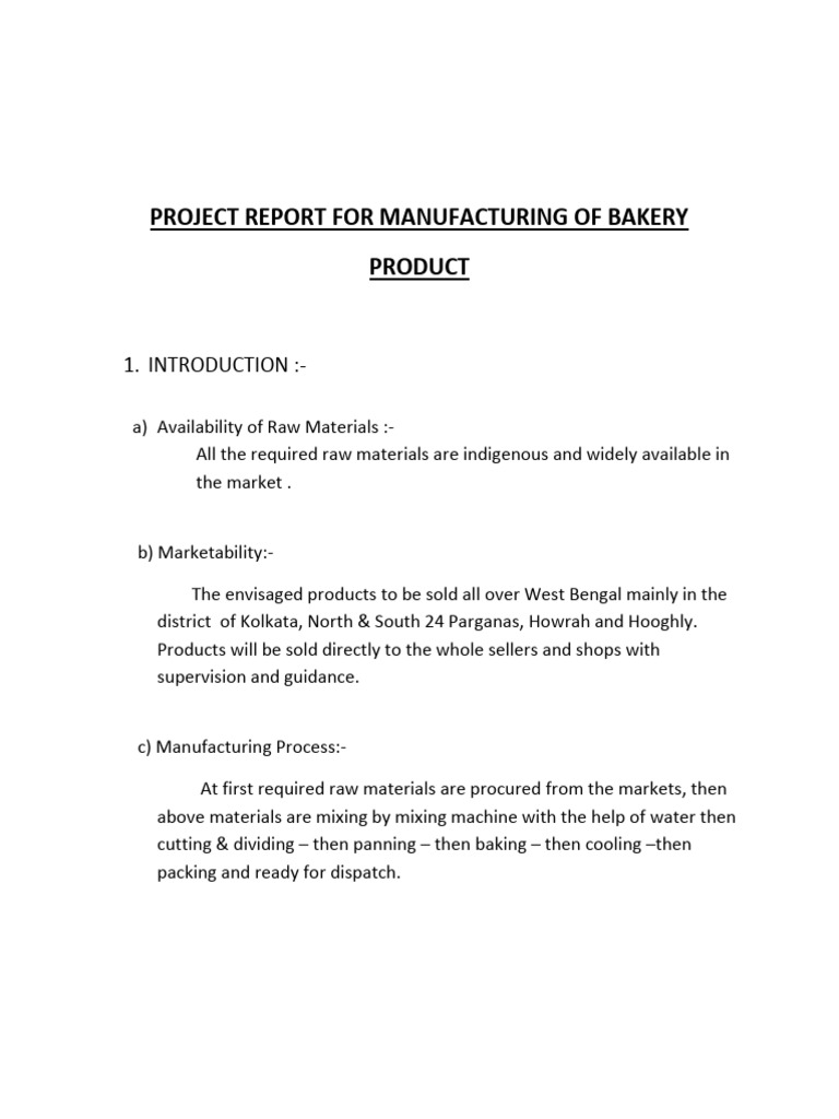 Project Report For Manufacturing of Bakery | PDF
