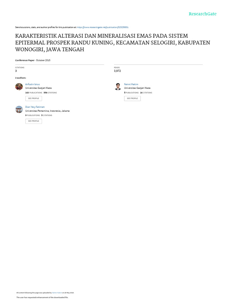 Karakteristik Alterasi Dan Mineralisasi Emas Pada Sistem Epitermal ...