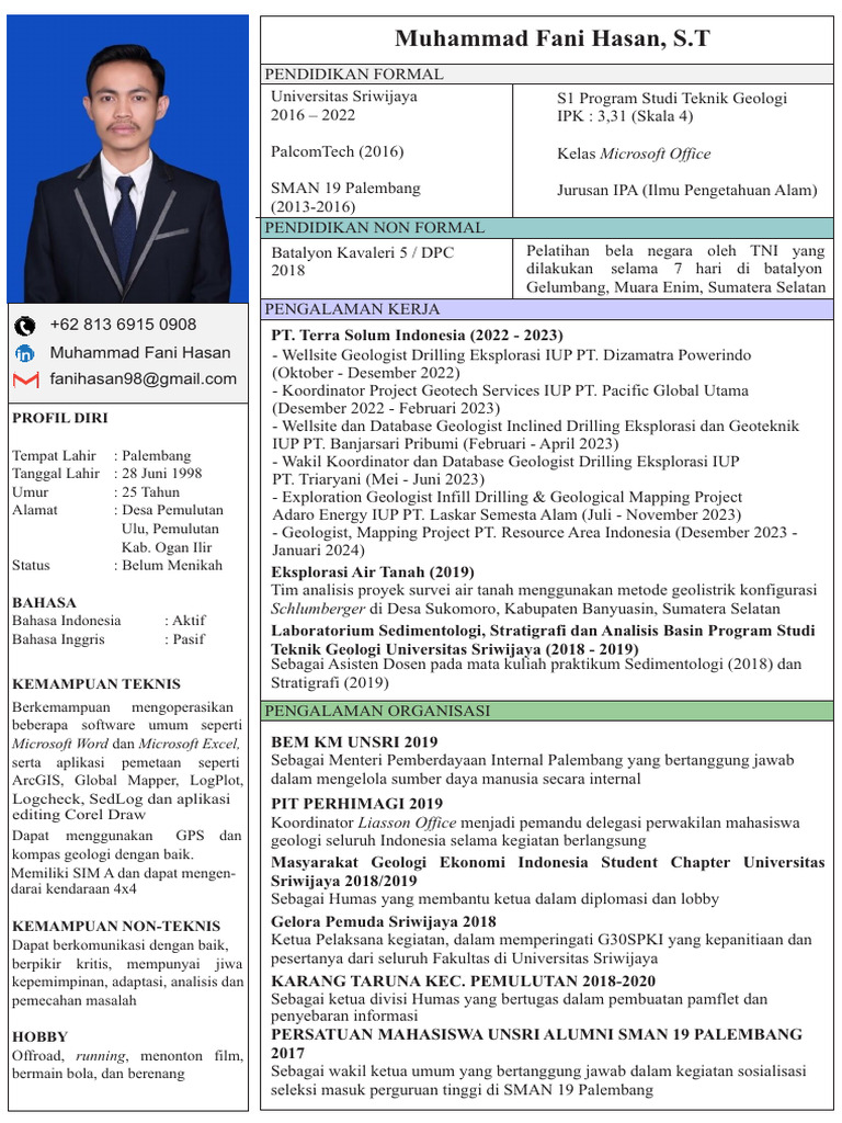 CV Geologist Berpengalaman | PDF