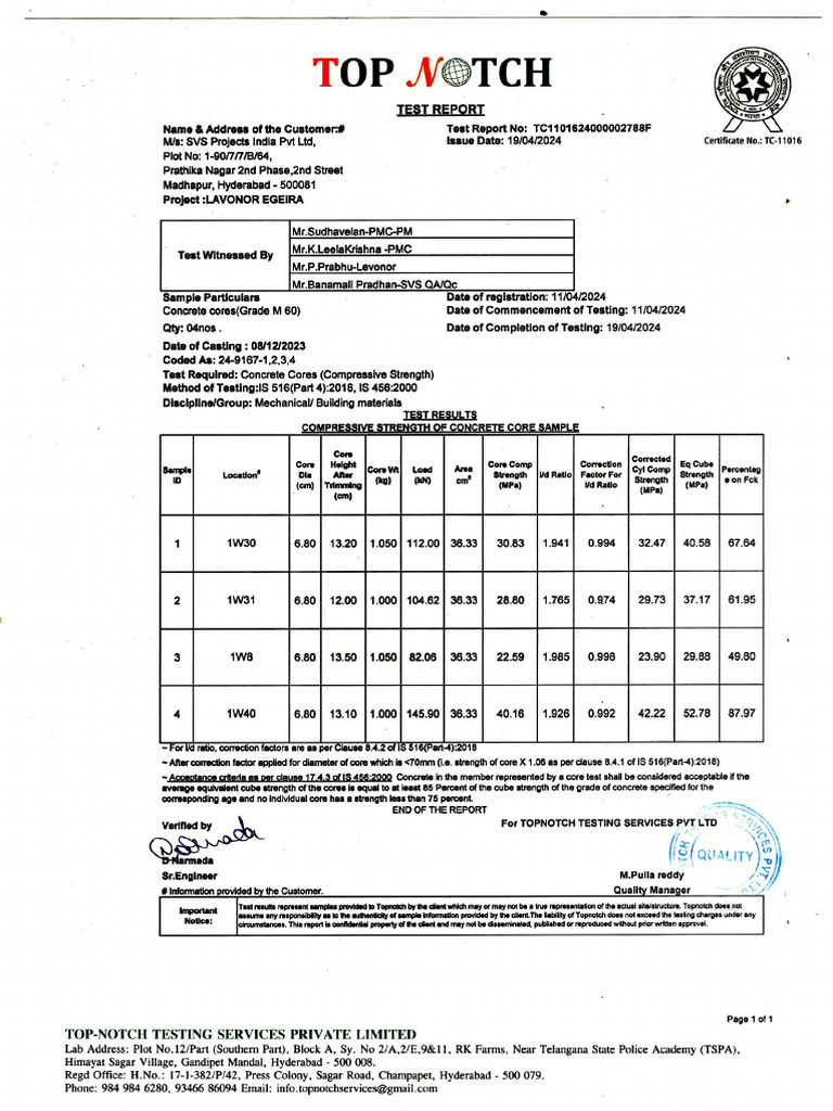 SVS Levonor Core Report 24-833 | PDF