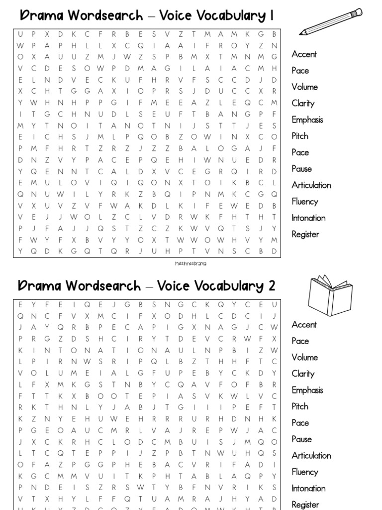 Drama Wordsearch: Voice Vocabulary | PDF