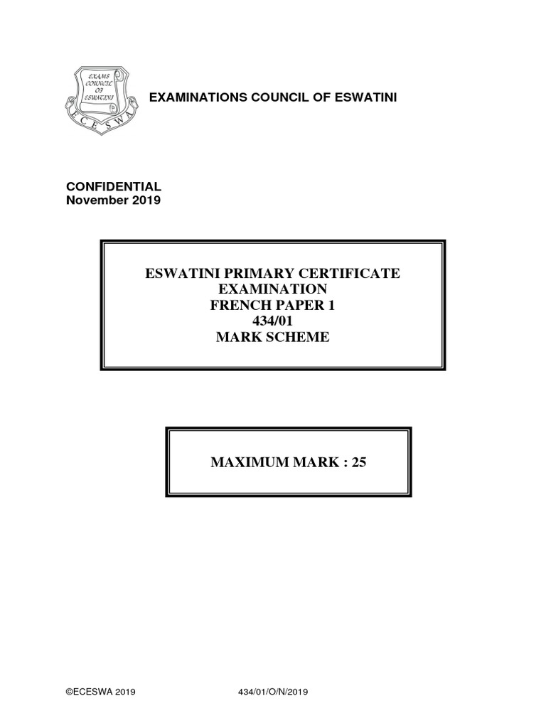 ECESWA 2019: Mark Scheme for French Exam | PDF