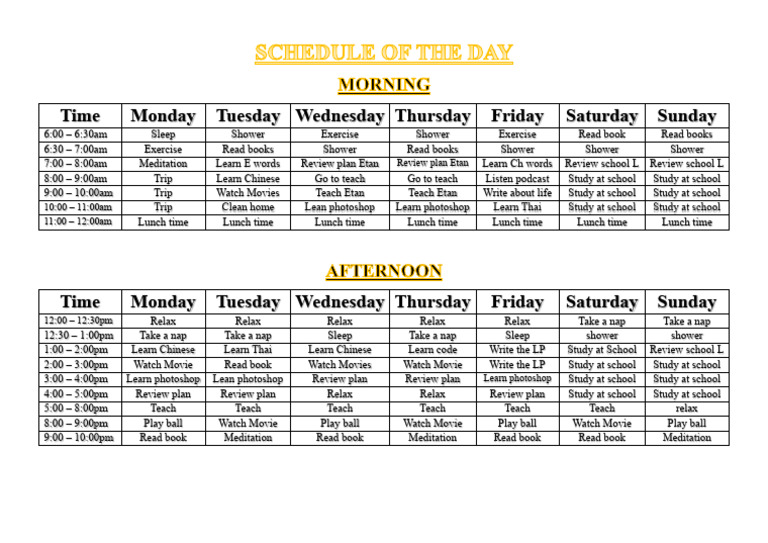 Schedule of The Day | PDF